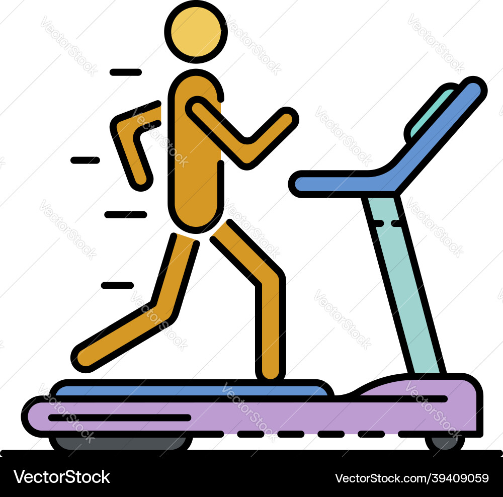 Boy at treadmill icon color outline Royalty Free Vector