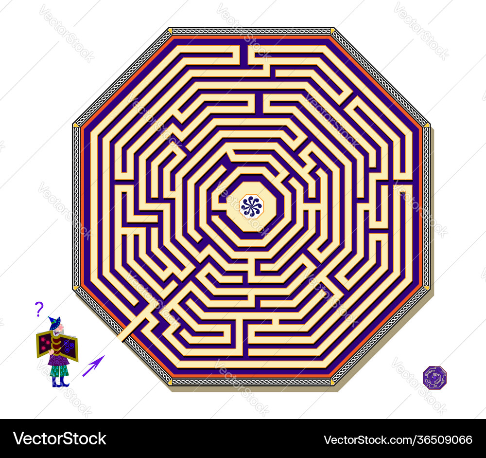 Logic puzzle game with octagonal labyrinth Vector Image