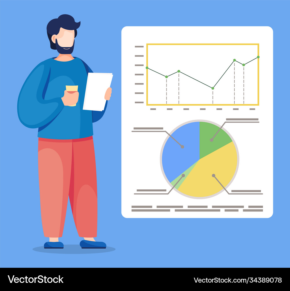 Man worker presenting a new project showing Vector Image