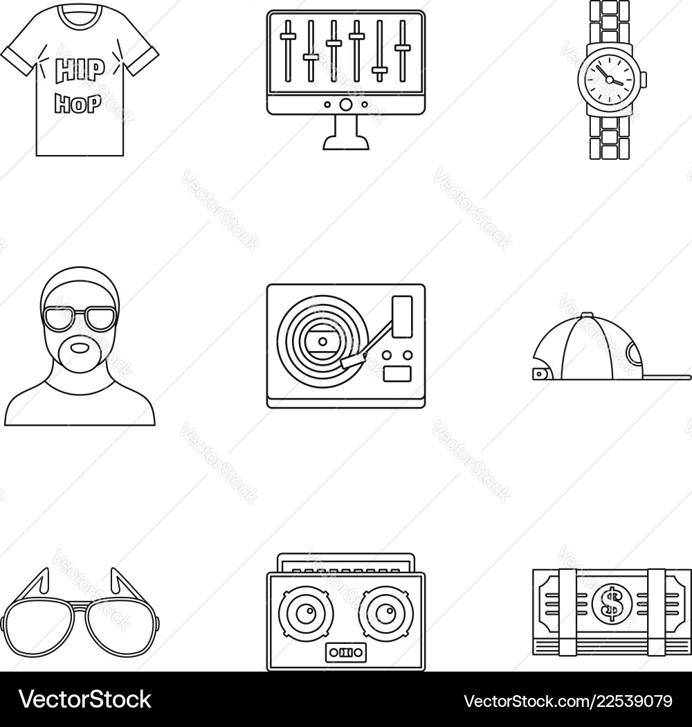 Gangsta rap icon set outline style Royalty Free Vector Image