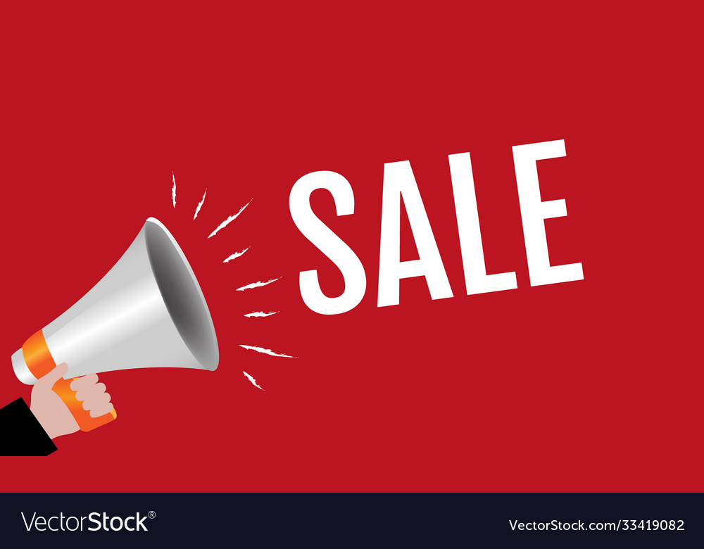 Megaphone with hand red sale banner Royalty Free Vector