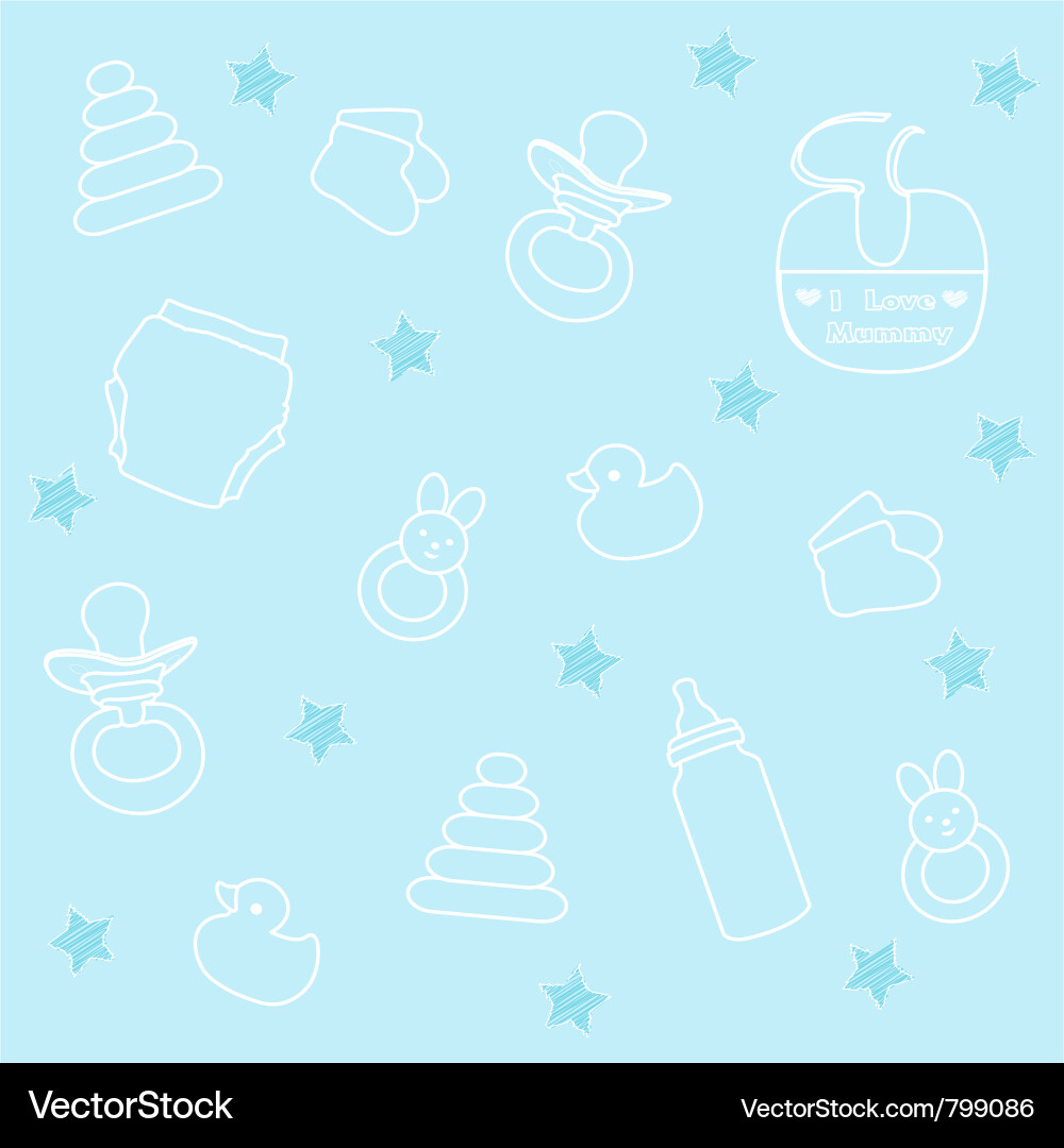Baby boy elements blue background Royalty Free Vector Image