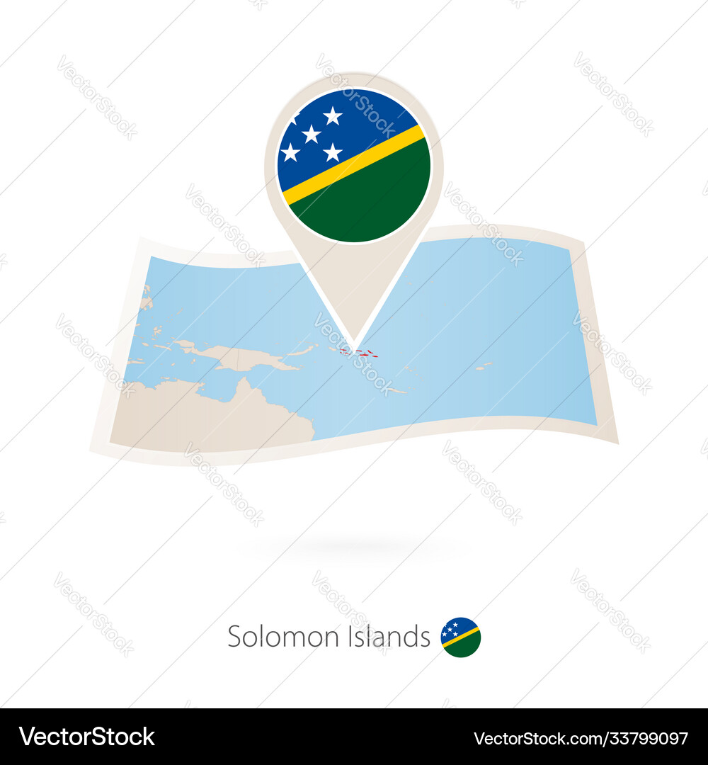 Folded paper map solomon islands with flag pin Vector Image