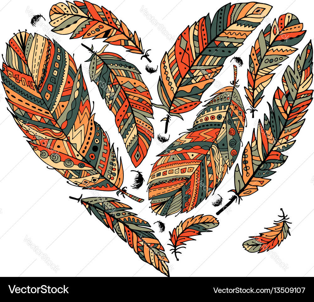 Feather collection heart shape for your design Vector Image