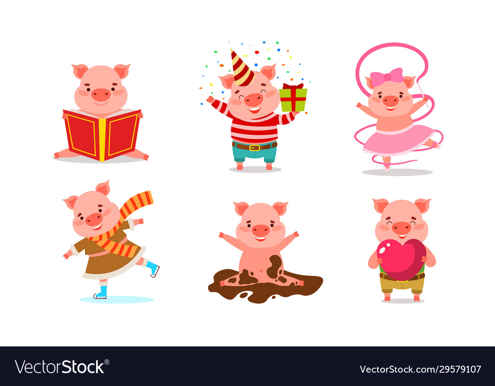 Set pigs expressing positive emotions Royalty Free Vector