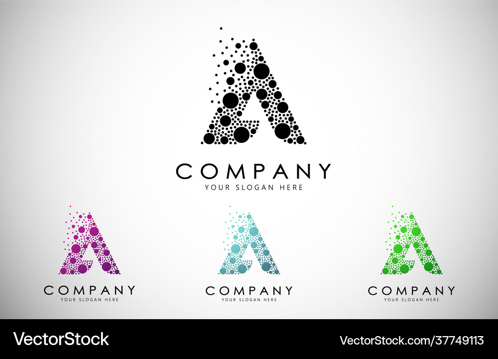 A letter logo set with dispersion effect and dots Vector Image