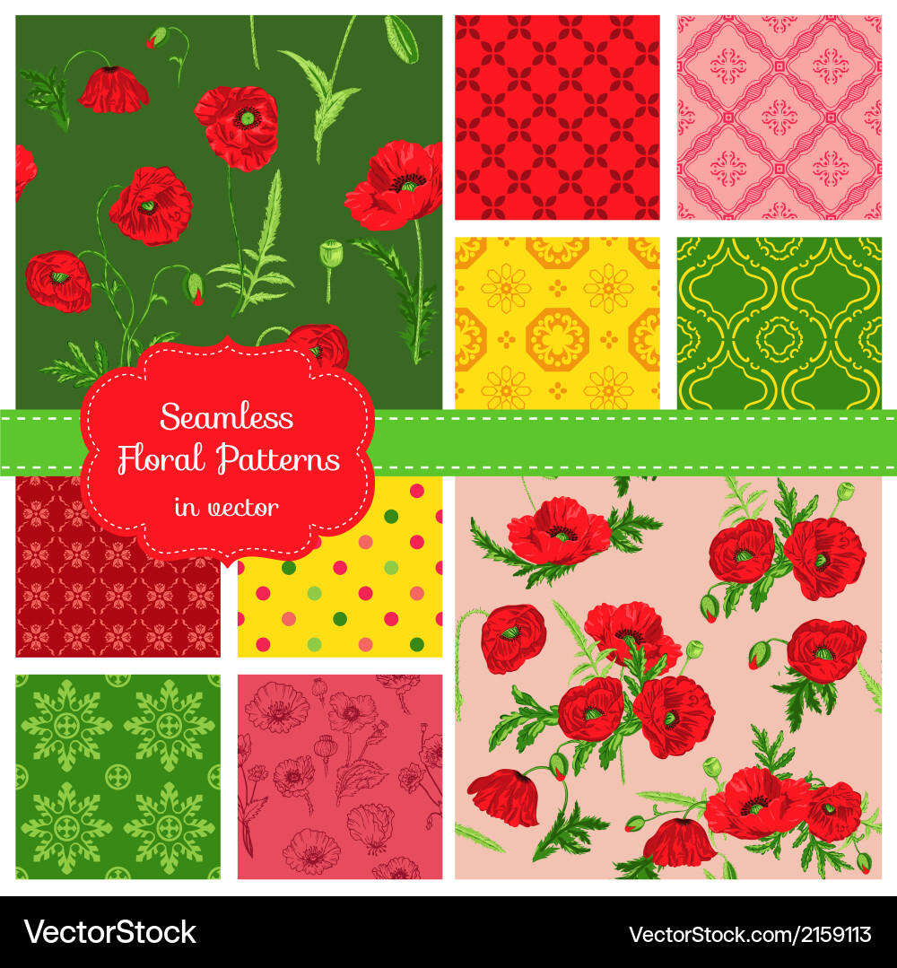 Floral seamless patterns - poppy theme Royalty Free Vector