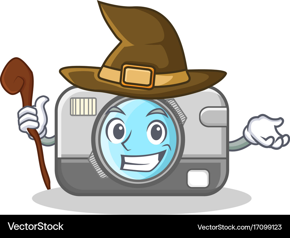 Witch photo camera character cartoon Royalty Free Vector
