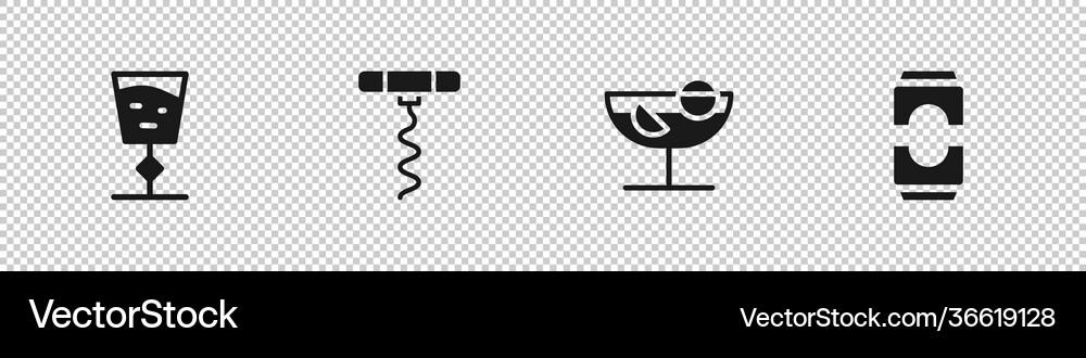 Set wine glass corkscrew cocktail and beer can Vector Image