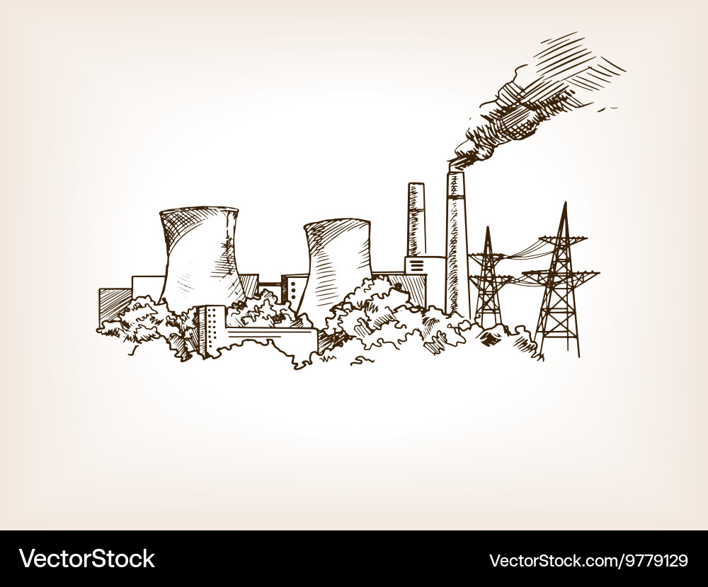Nuclear power plant sketch Royalty Free Vector Image