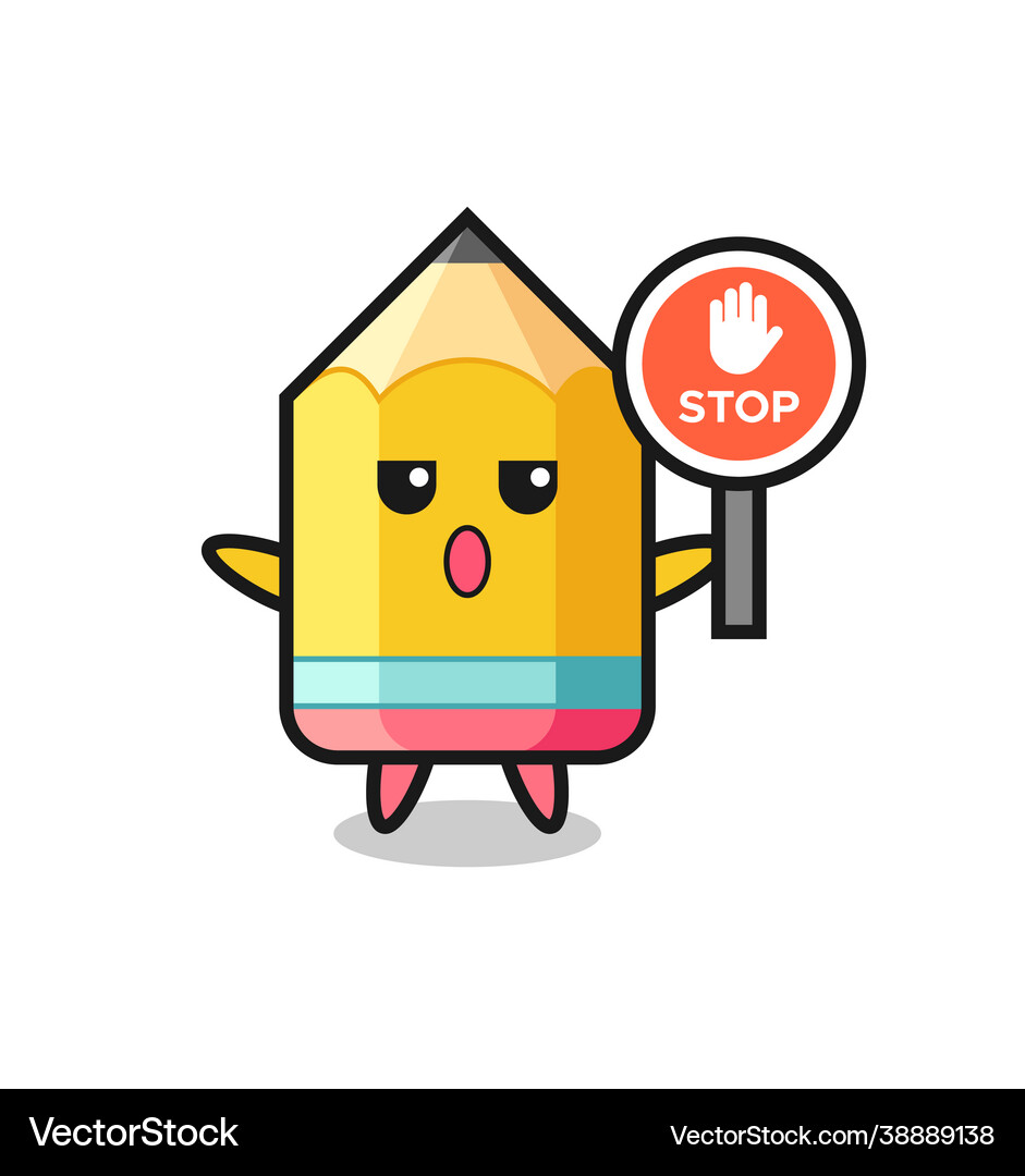 Pencil character holding a stop sign Royalty Free Vector