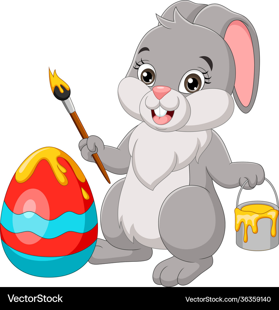 Cartoon easter bunny painting an egg Royalty Free Vector