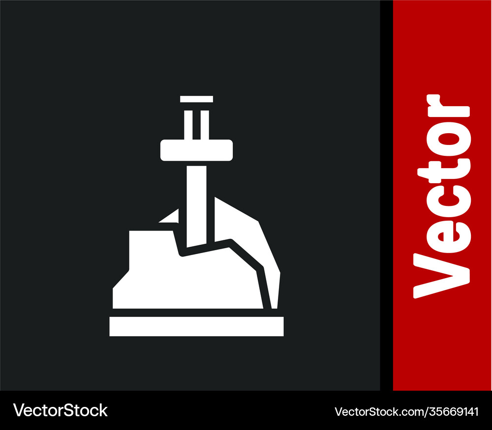White sword in stone icon isolated on black Vector Image