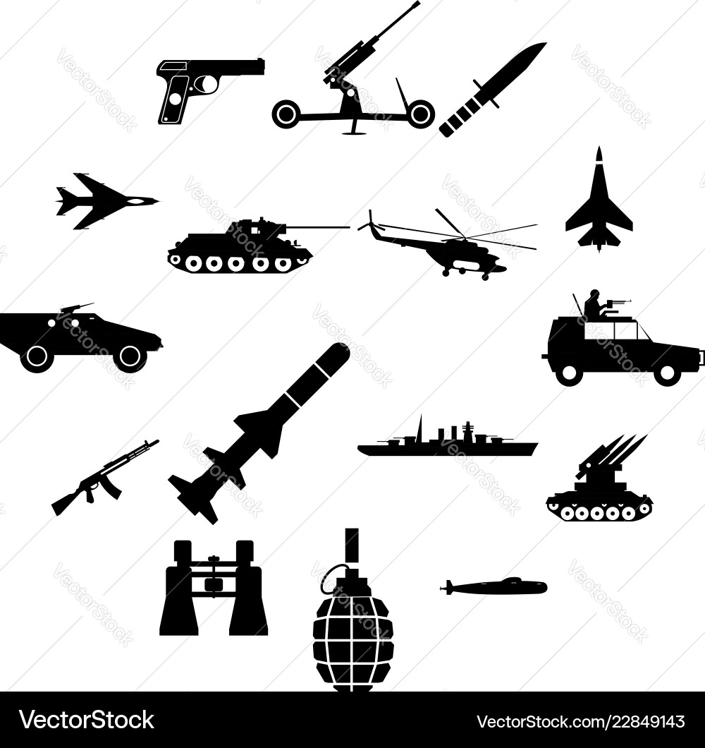 16 weapon simple icons set Royalty Free Vector Image