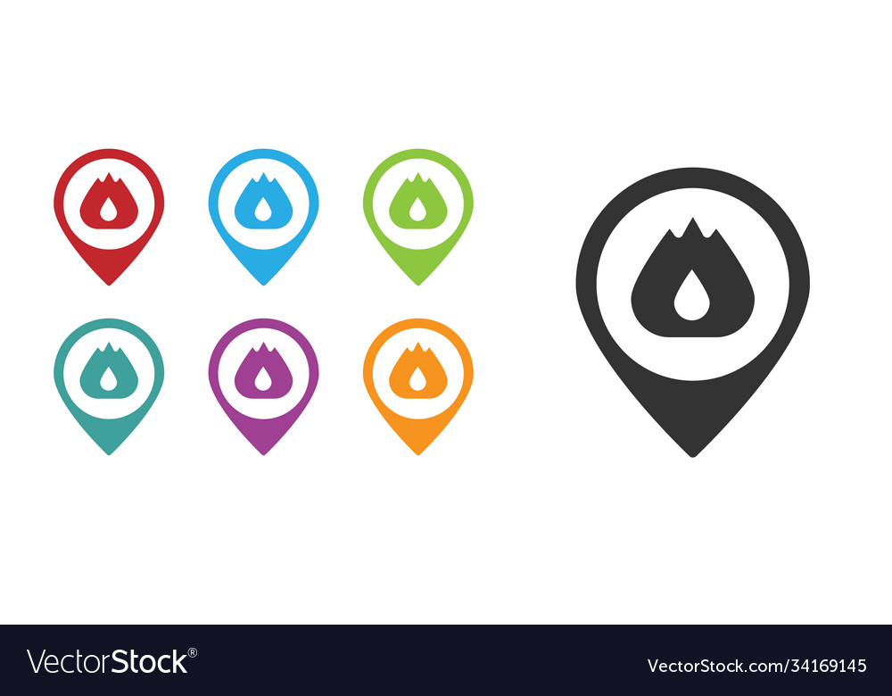 Black map pointer with fire flame icon isolated Vector Image