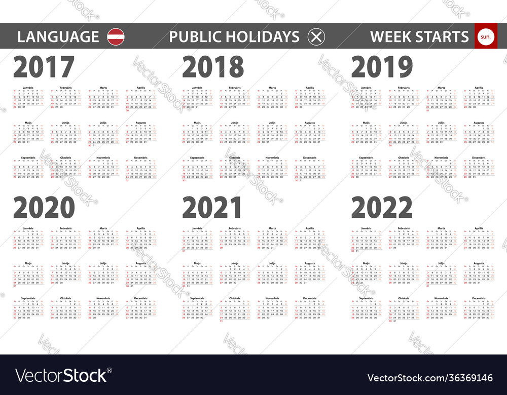 2017-2022 year calendar in latvian language week Vector Image 2017-2022 year calendar in latvian language week Vector Image