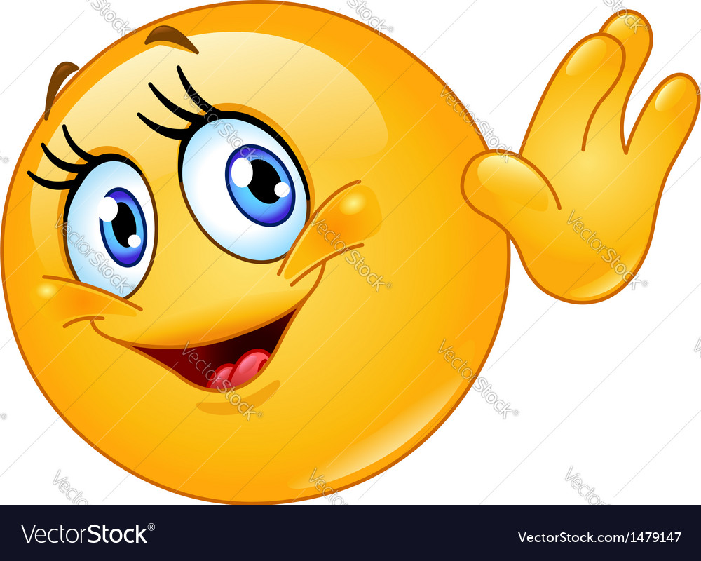 Female emoticon waving hello Royalty Free Vector Image