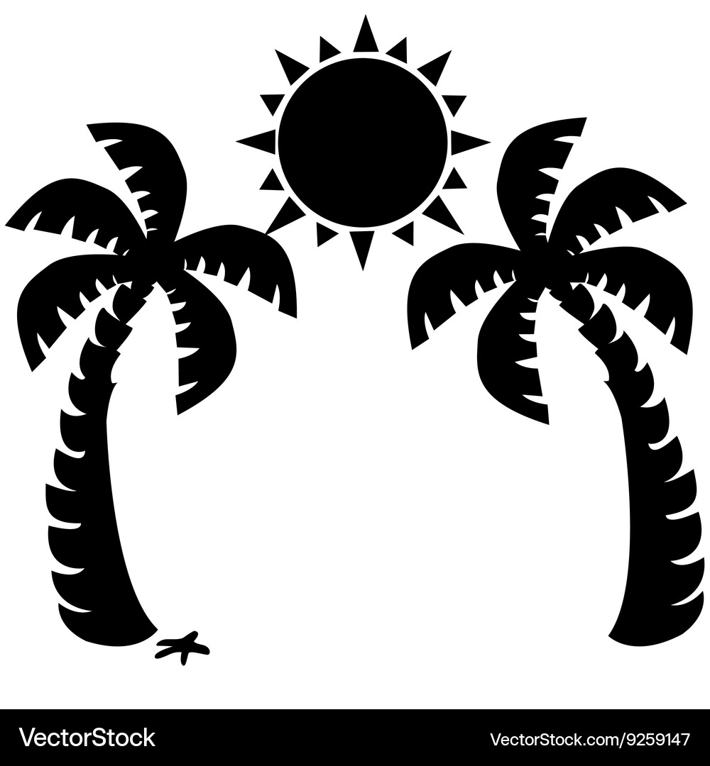 Two palm trees and sun silhouette Royalty Free Vector Image