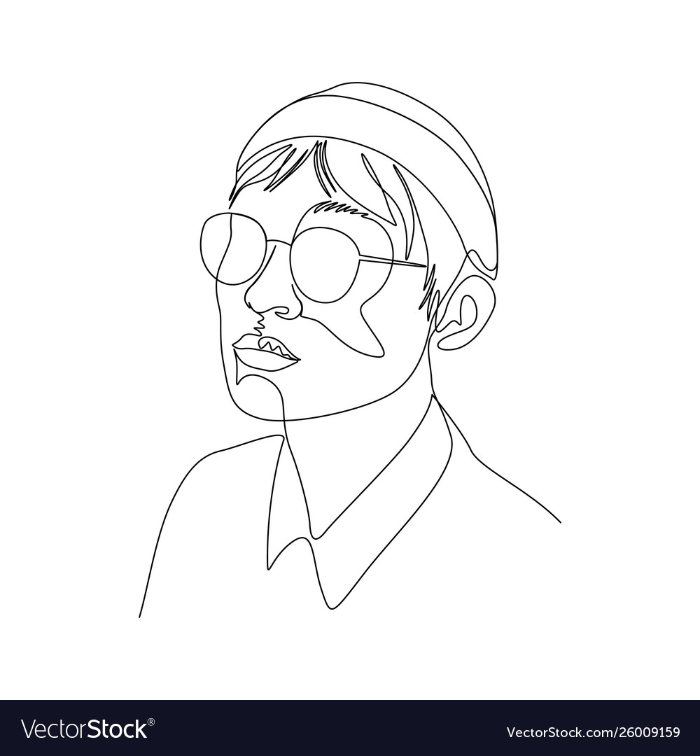 Continuous one line portrait man in glasses Vector Image Continuous one line portrait man in glasses Vector Image