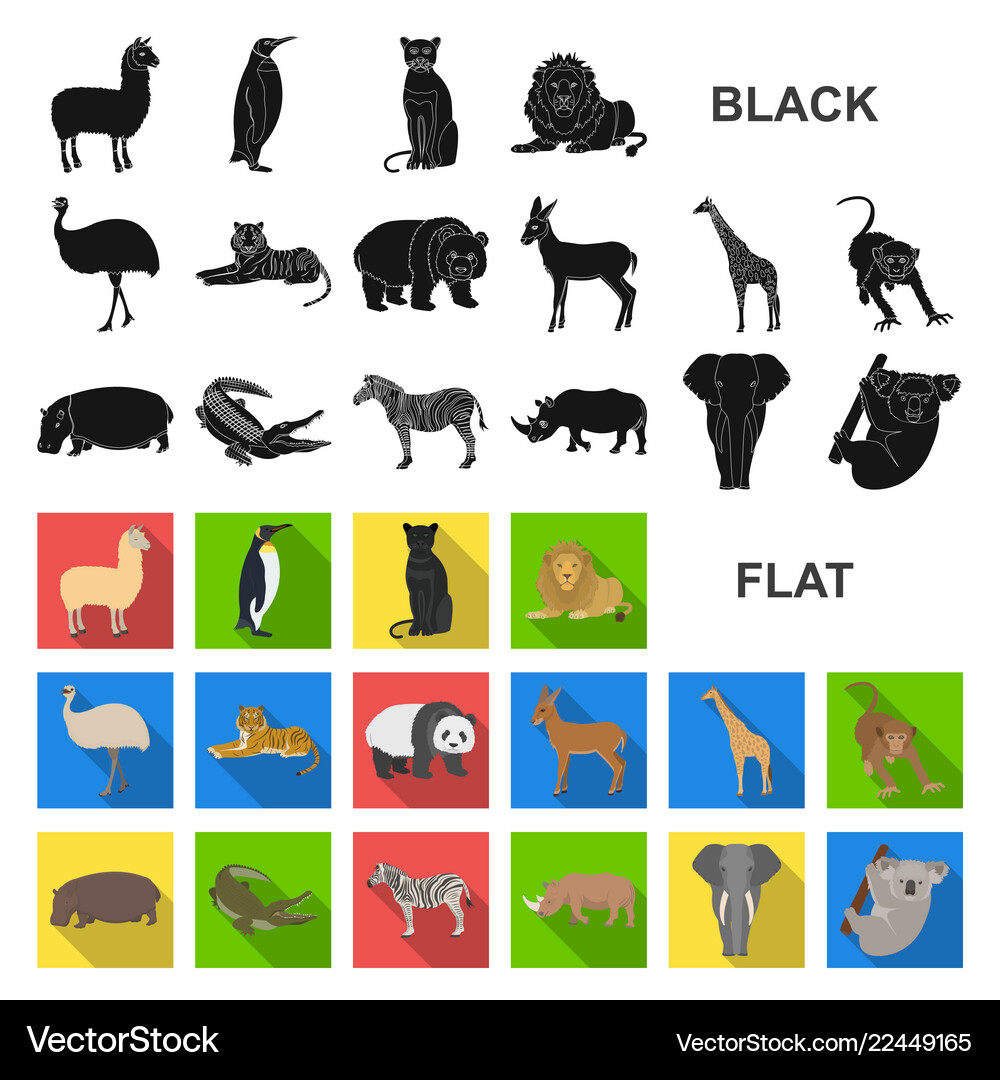 Different animals flat icons in set collection Vector Image
