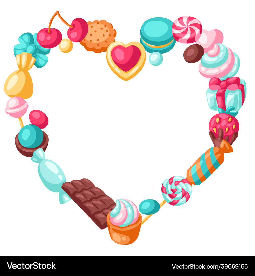 Frame with various candies and sweets Royalty Free Vector