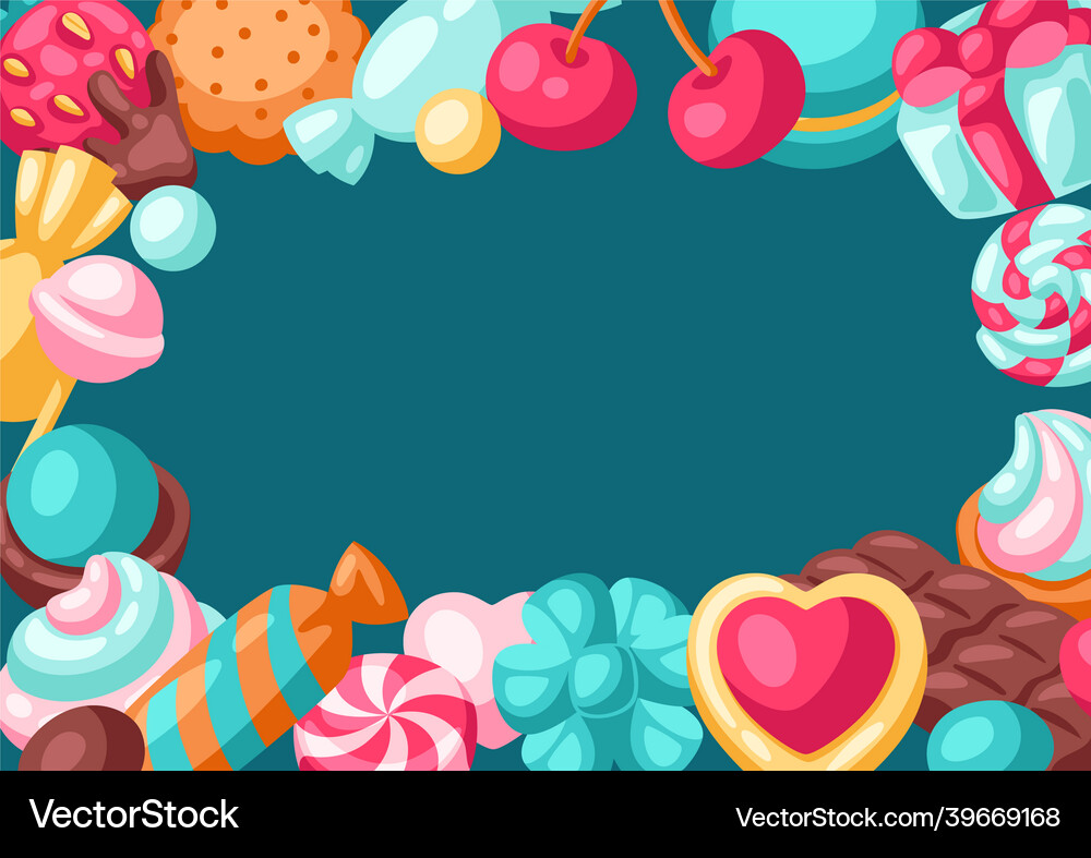 Frame with various candies and sweets Royalty Free Vector