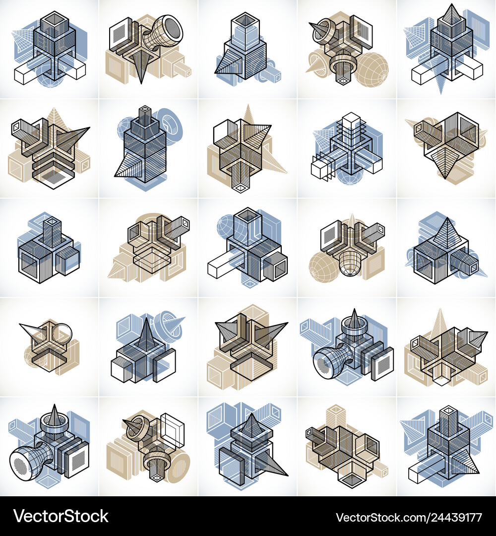 3d engineering collection of abstract shapes Vector Image