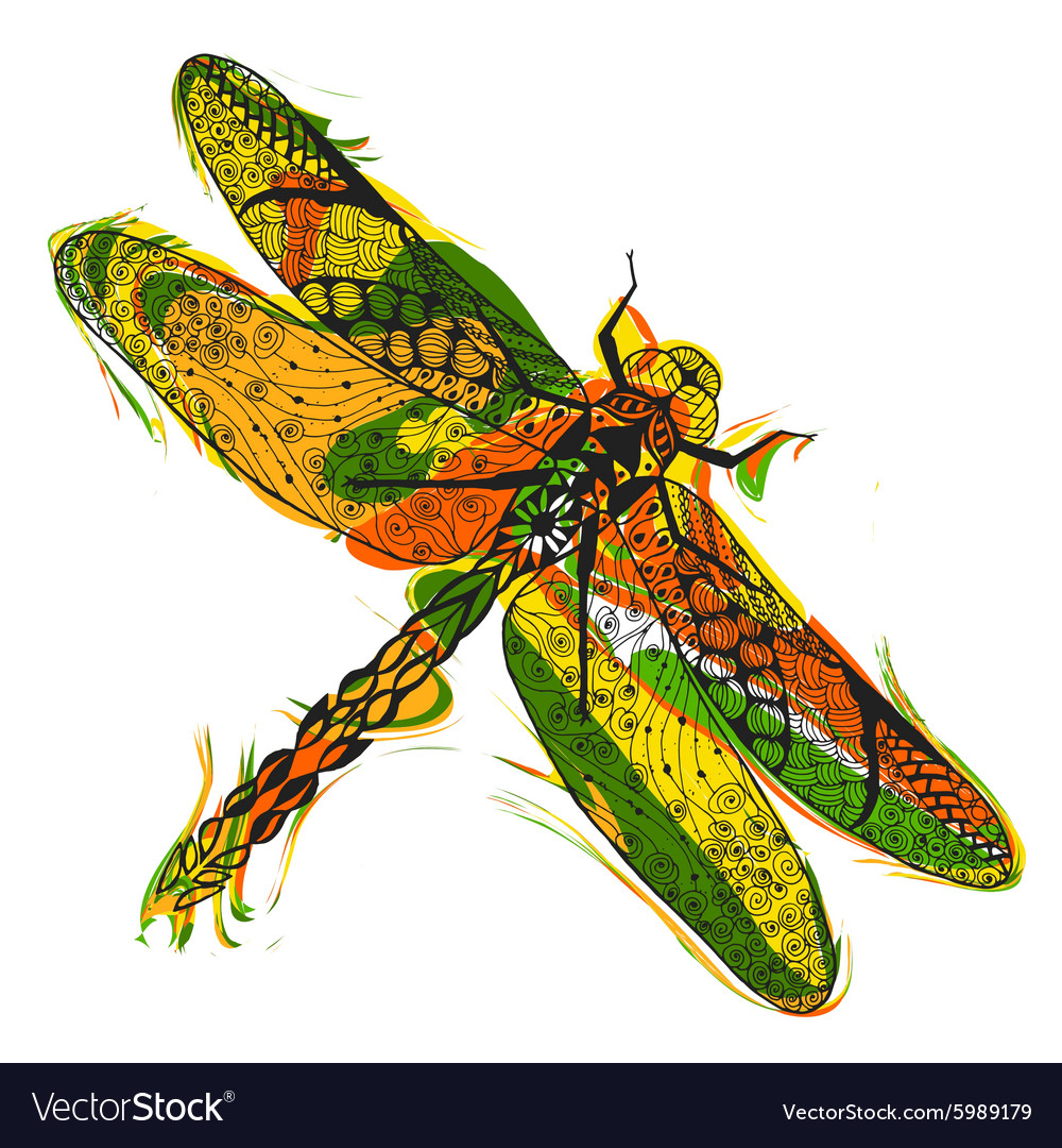 Zentangle stylized dragonfly with abstract Vector Image