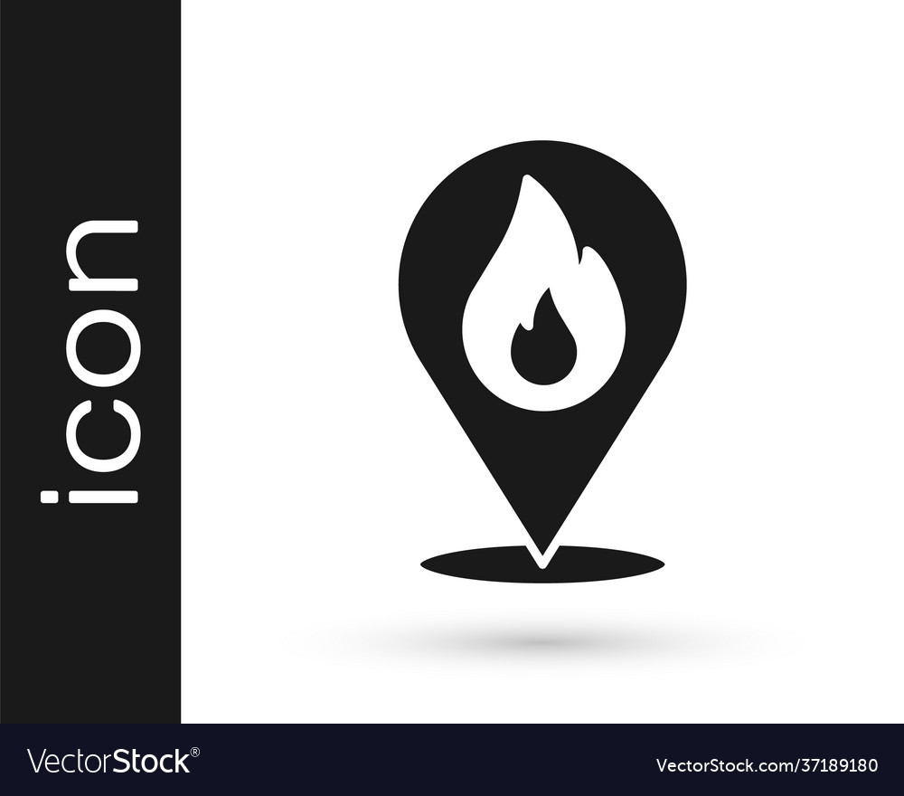 Black map pointer with fire flame icon isolated Vector Image