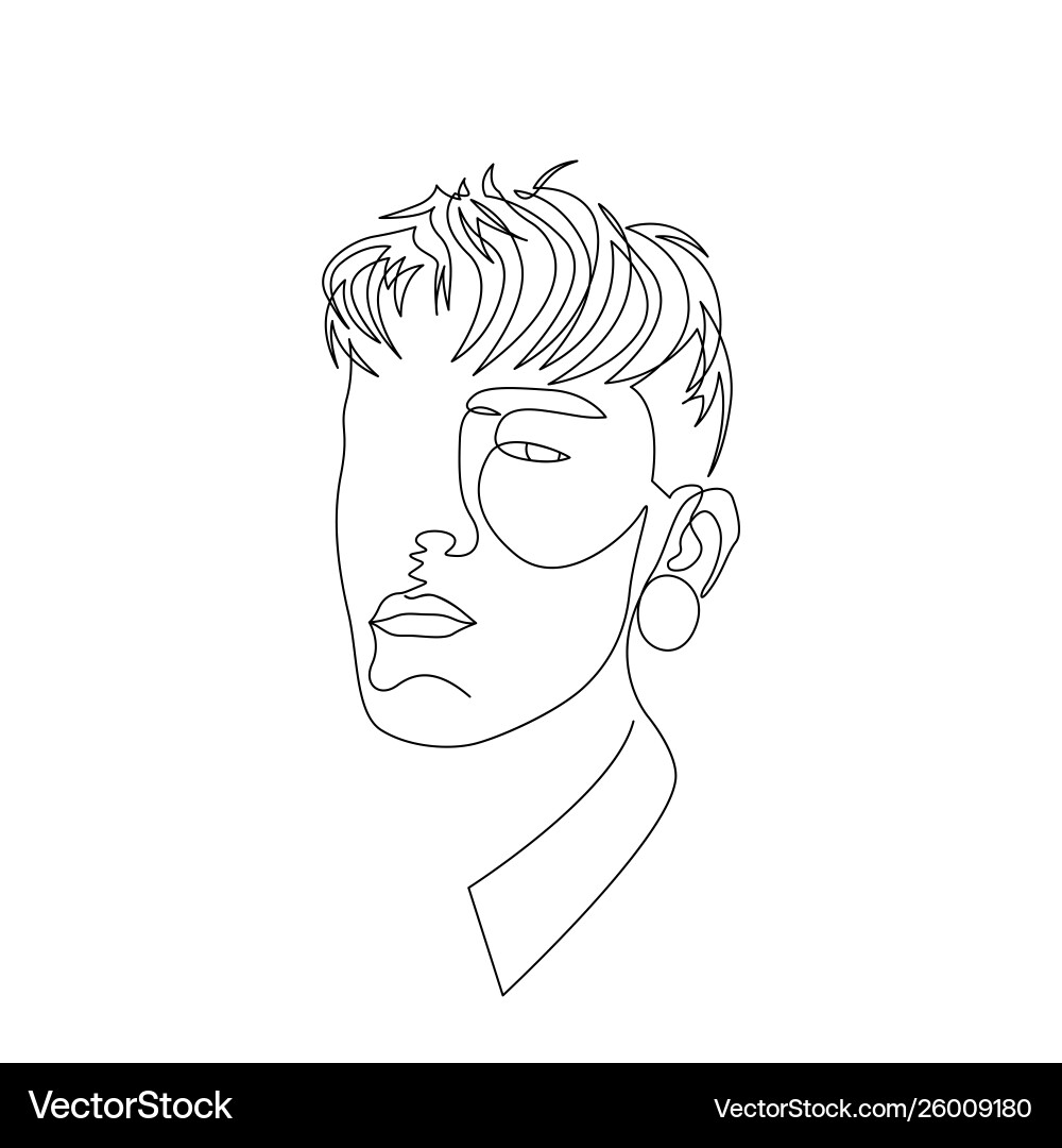 Continuous one line man face witj plugs in ears Vector Image