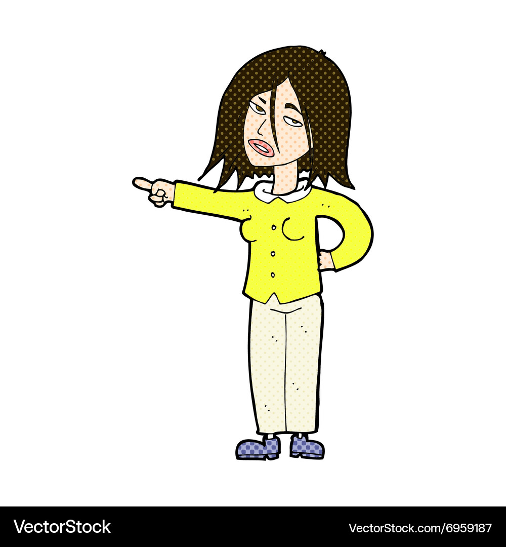 Comic cartoon woman pointing Royalty Free Vector Image