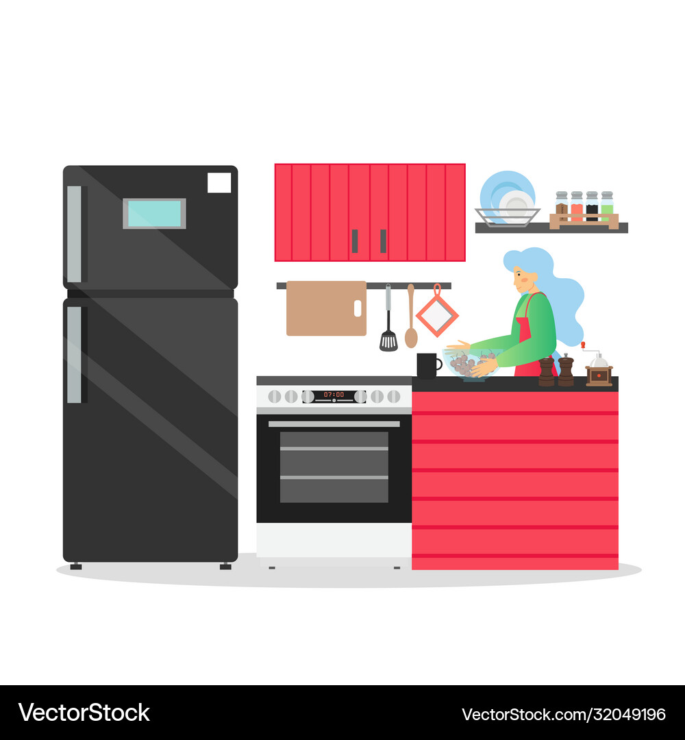 Kitchen interior flat style design Royalty Free Vector Image