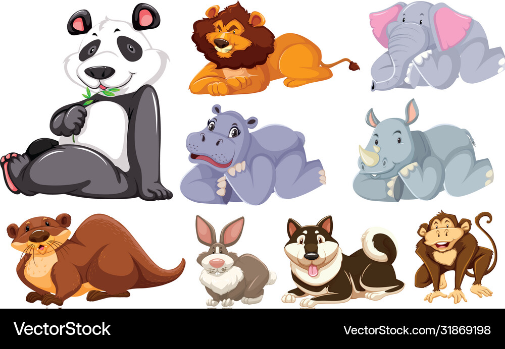 Group wild cartoon character Royalty Free Vector Image