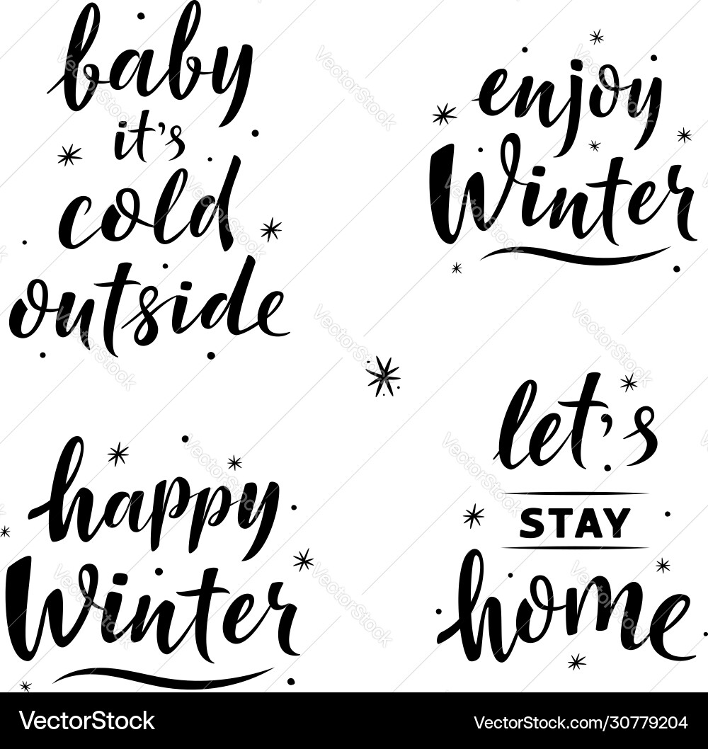 Hand drawn simple lettering set with winter Vector Image