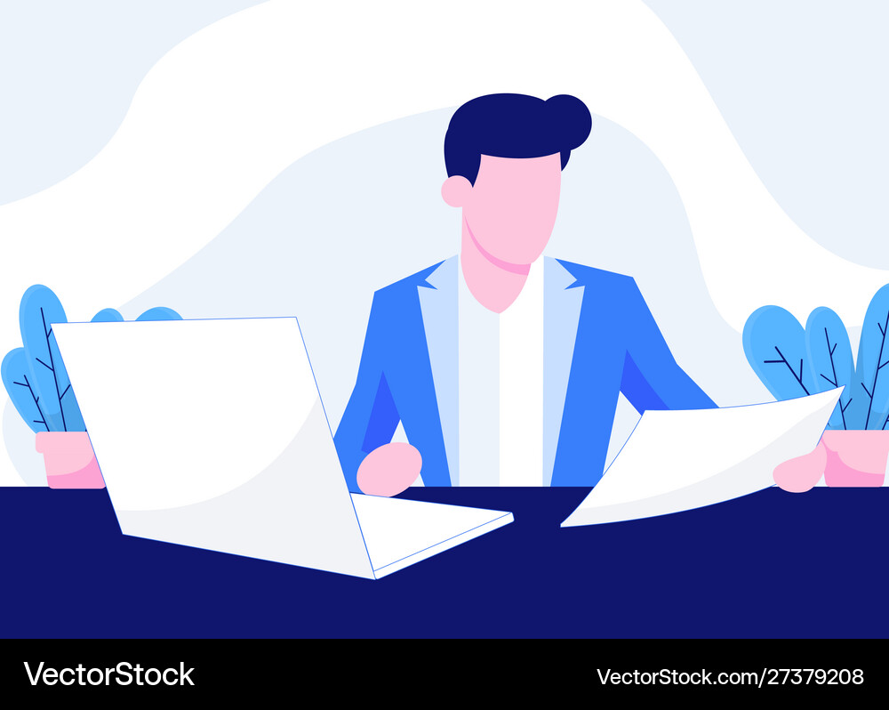 Man working at officewith element laptop Vector Image