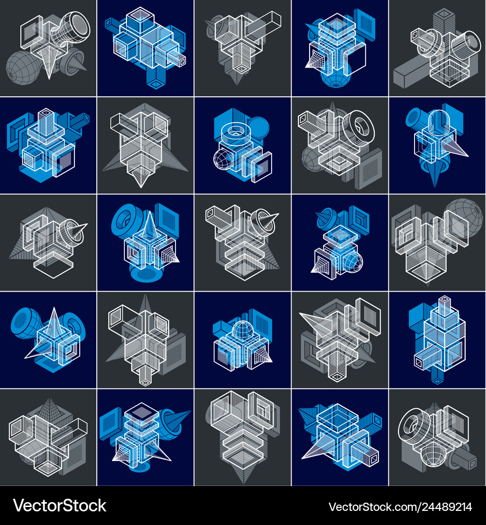 3d engineering collection of abstract shapes Vector Image