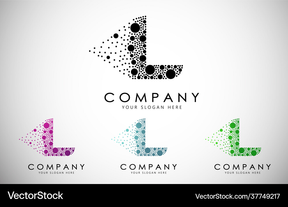 L letter logo set with dispersion effect and dots Vector Image