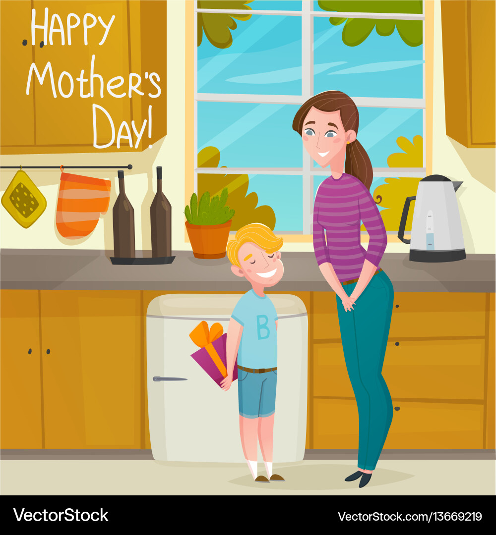 Mothers day cartoon background Royalty Free Vector Image