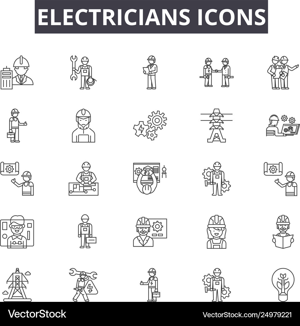 Electricians line icons signs set Royalty Free Vector Image