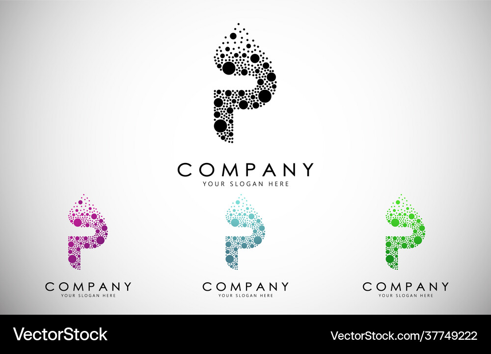 P letter logo set with dispersion effect and dots Vector Image