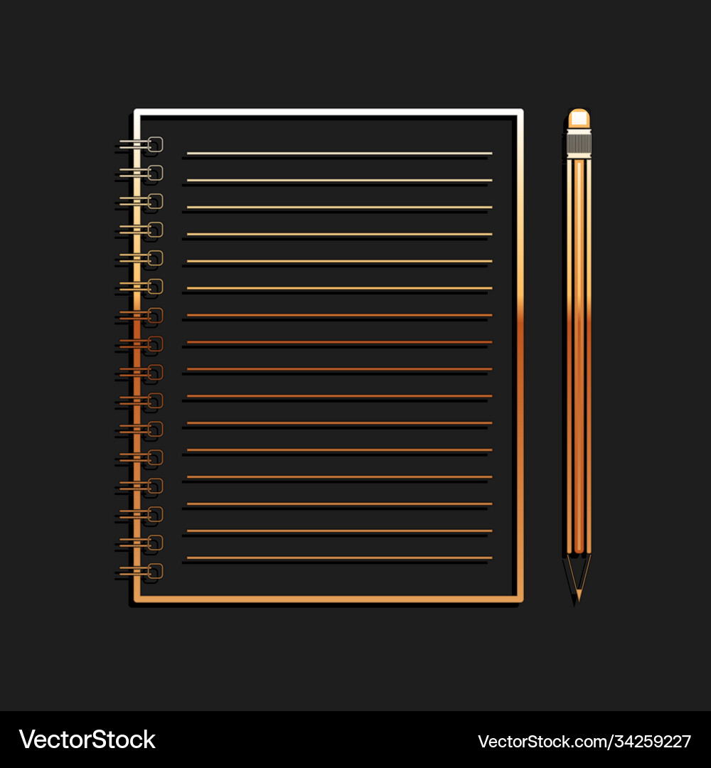Gold blank notebook and pencil with eraser icon Vector Image