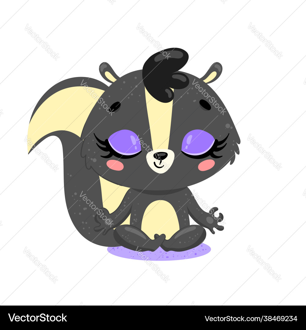 Flat cute cartoon doodle skunk meditation forest Vector Image
