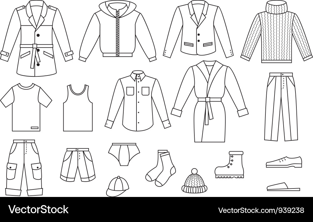 Outline mens clothing collection Royalty Free Vector Image