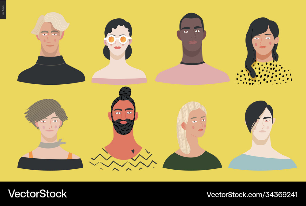 Beautiful people portraits set Royalty Free Vector Image