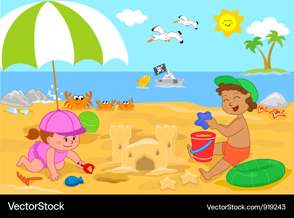 Kids Playing On The Beach Clipart