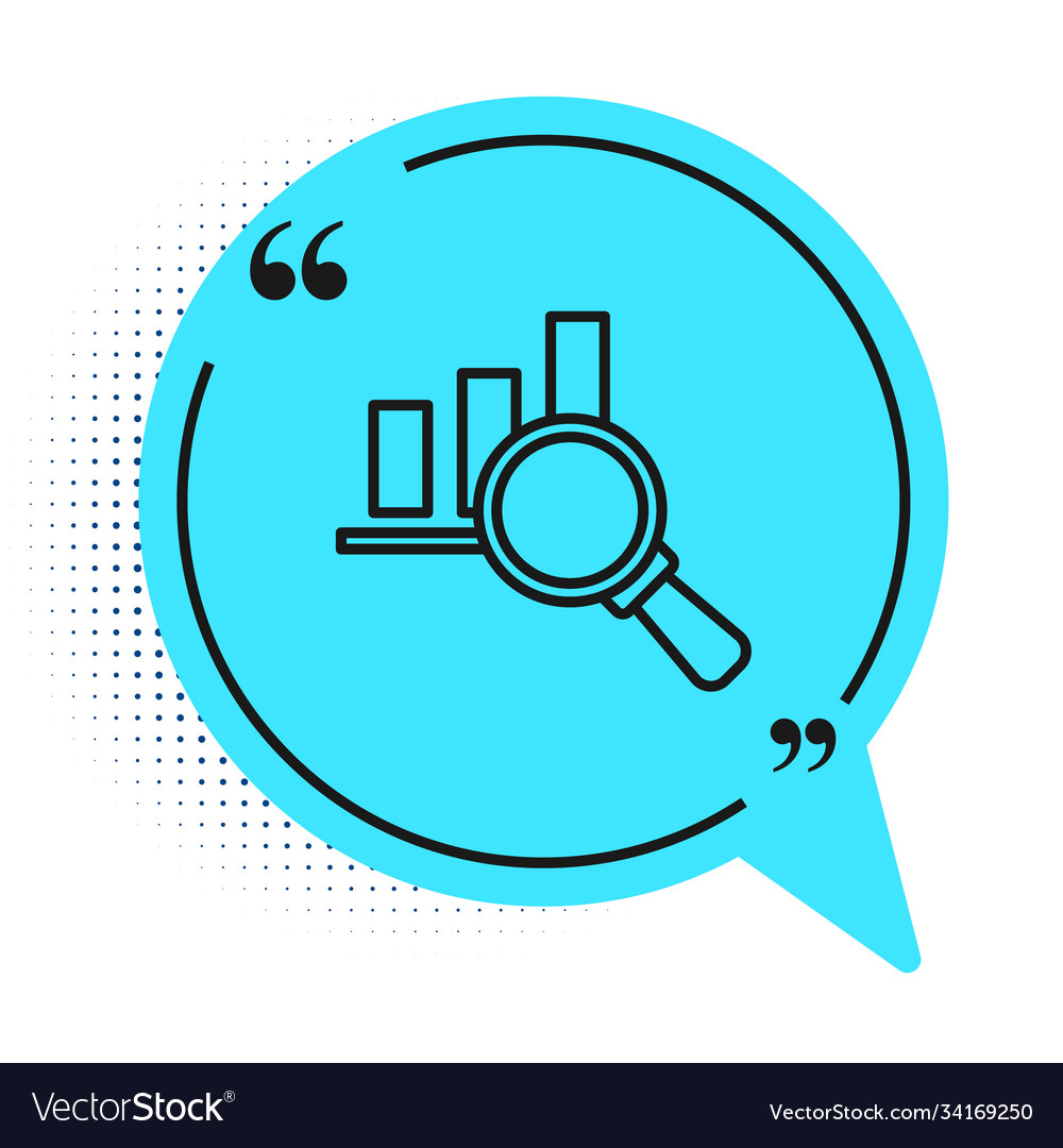 Black line magnifying glass and data analysis icon