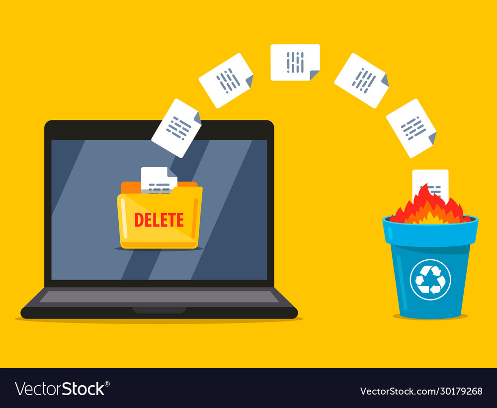 Permanently deleting documents from laptop Vector Image Permanently deleting documents from laptop Vector Image