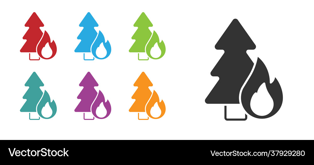 Black burning forest trees in fire flames icon Vector Image