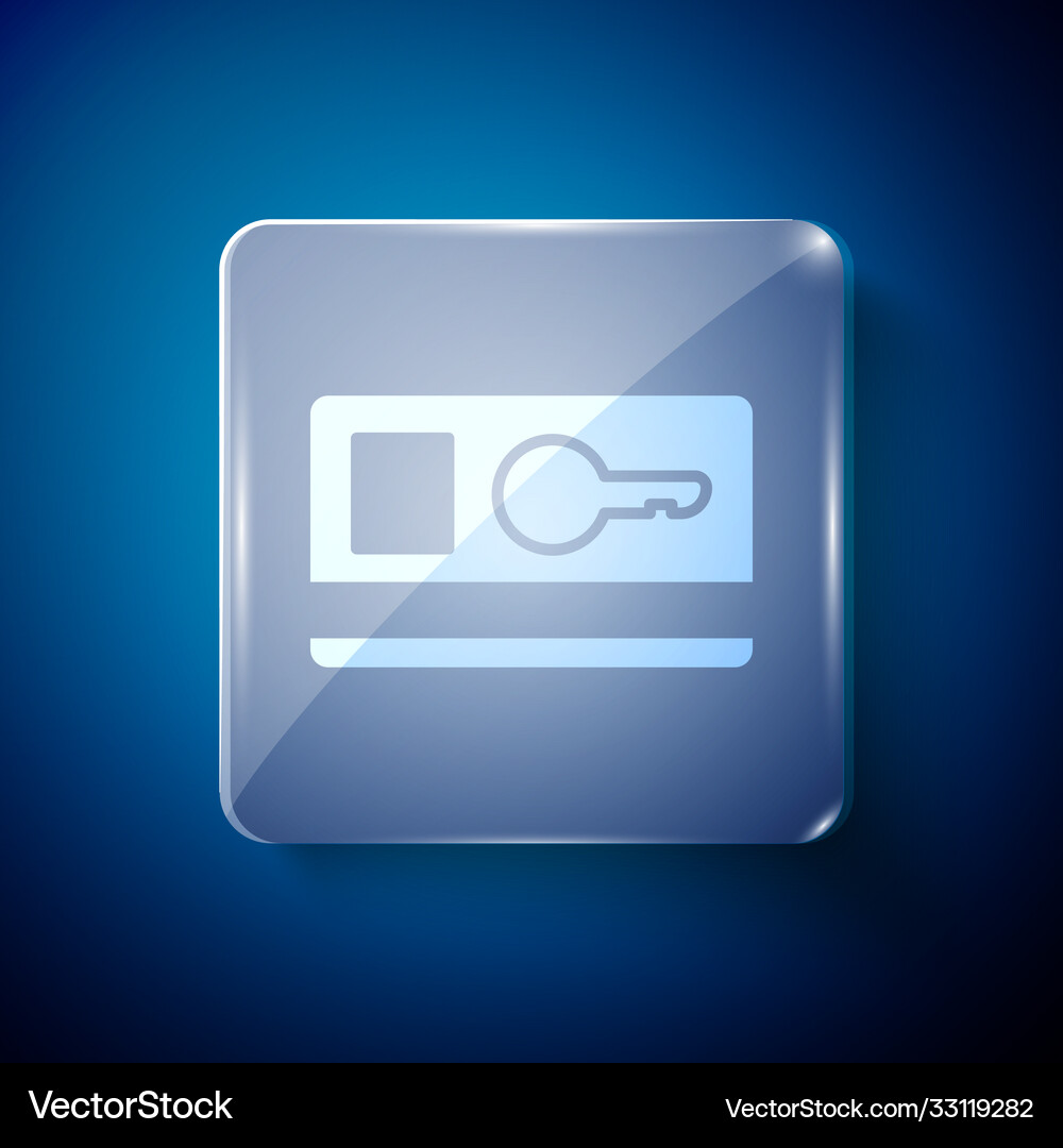 White key card icon isolated on blue background Vector Image