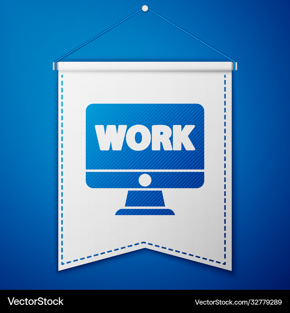 Blue computer monitor with text work icon isolated